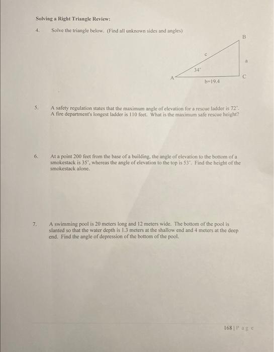 Solved Solving a Right Triangle Review: 4. Solve the | Chegg.com