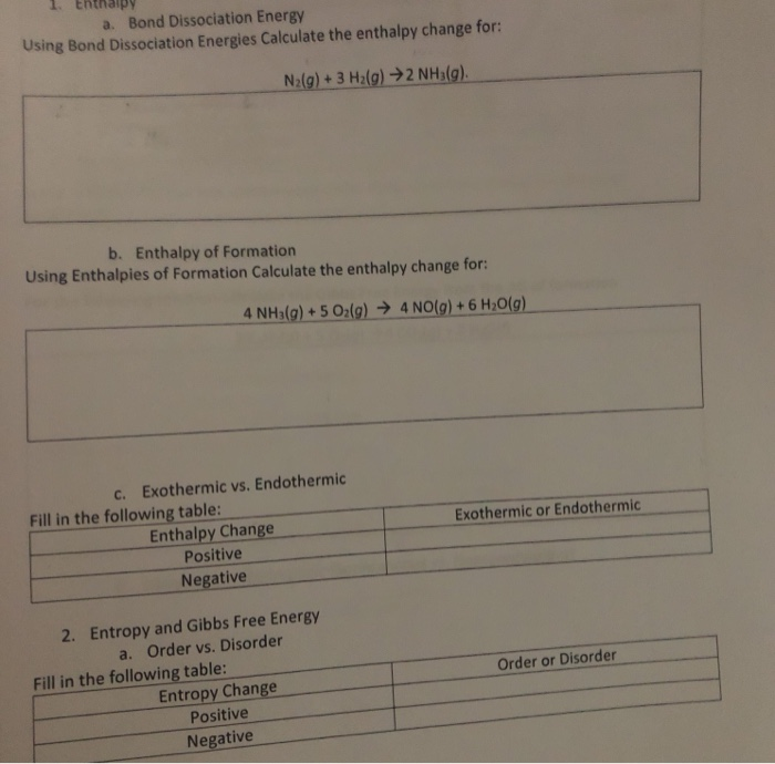 Solved 1. Enthalpy a. Bond Dissociation Energy Using Bond | Chegg.com