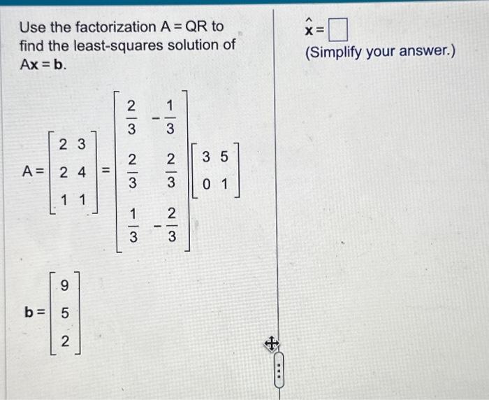 Solved Use the factorization A=QR to find the least-squares | Chegg.com