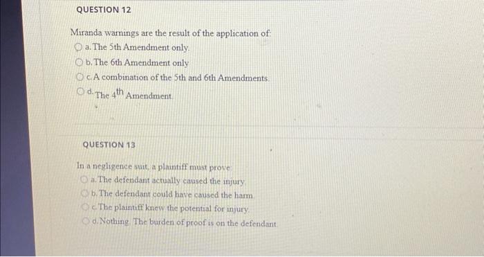 Solved Miranda warnings are the result of the application | Chegg.com
