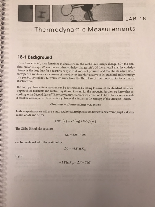 LAB 18 Thermodynamic Measurements 18-1 Background | Chegg.com