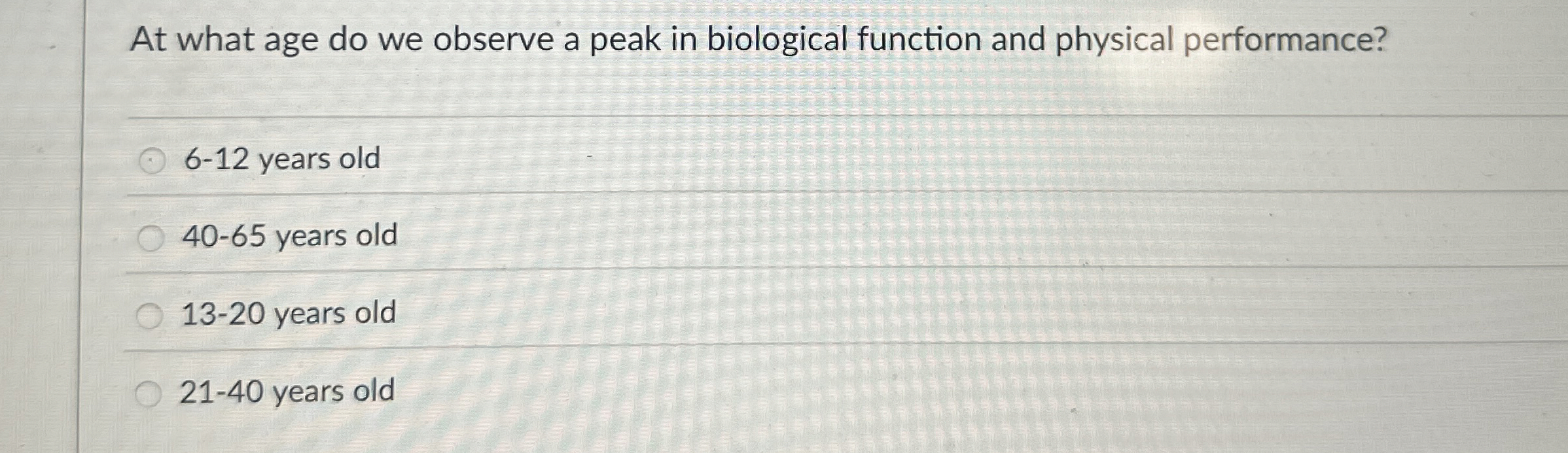 Solved At what age do we observe a peak in biological | Chegg.com