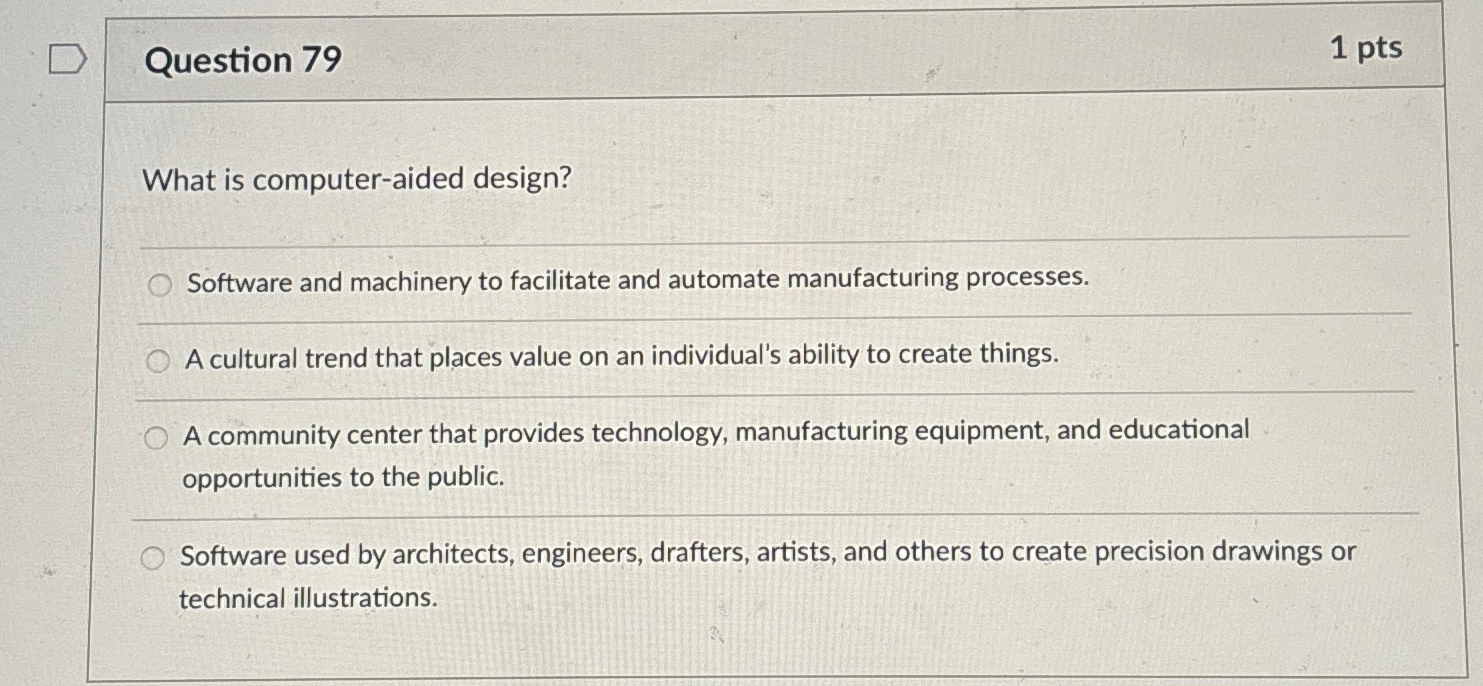 Solved Question 791ptsWhat is computer-aided design?Software | Chegg.com