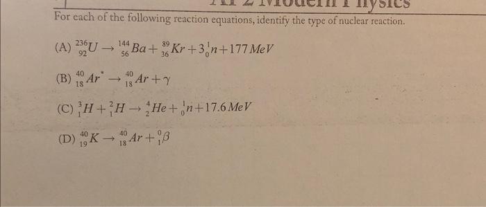 Solved For Each Of The Following Reaction Equations