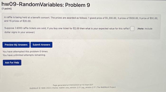 Solved hw09-RandomVariables: Problem 6 (1 point) Find the | Chegg.com