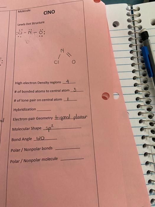Solved Molecules CINO Lewis Dot Structure --- 11 CI High | Chegg.com