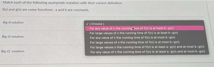 Solved Match each of the following asymptotic notation with | Chegg.com