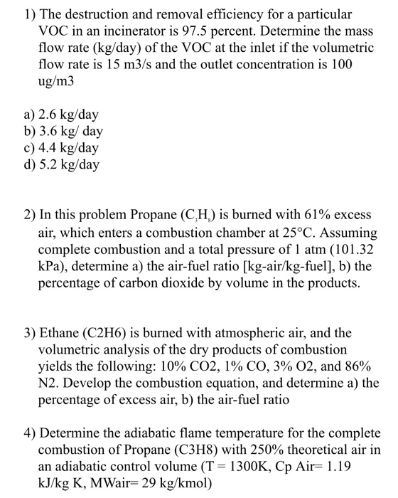 Solved 1) The destruction and removal efficiency for a | Chegg.com