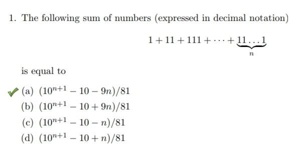 Solved The following sum of numbers (expressed in decimal | Chegg.com