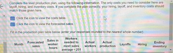 Solved Complete the level production plan, using the | Chegg.com