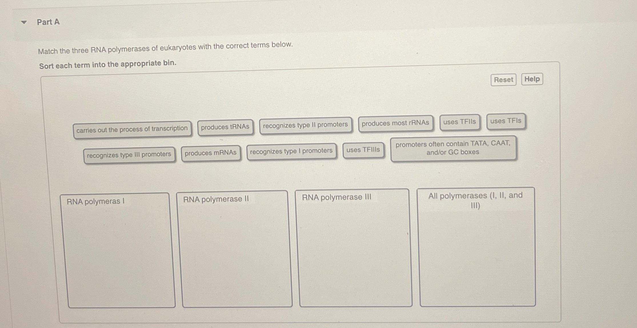Part AMatch the three RNA polymerases of eukaryotes | Chegg.com