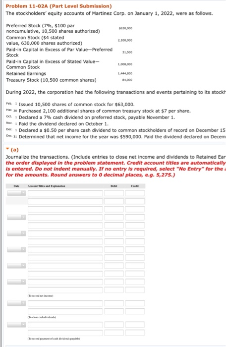 Solved Problem 11-02A (Part Level Submission) The | Chegg.com