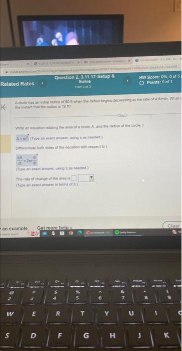 Solved A circle has an initial radius of 50ft when the | Chegg.com