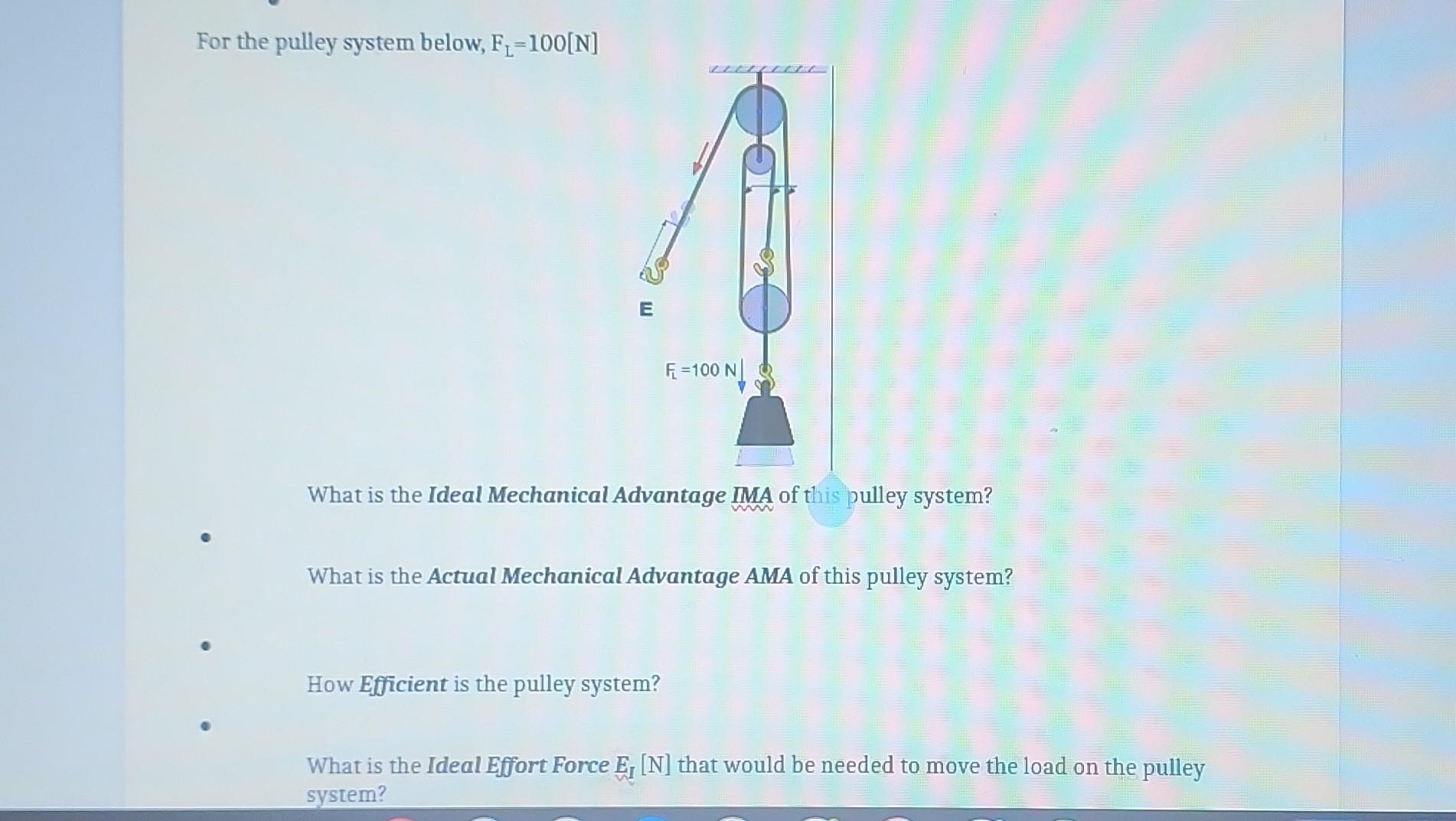 For the pulley system below, FL=100[ N] What is the | Chegg.com