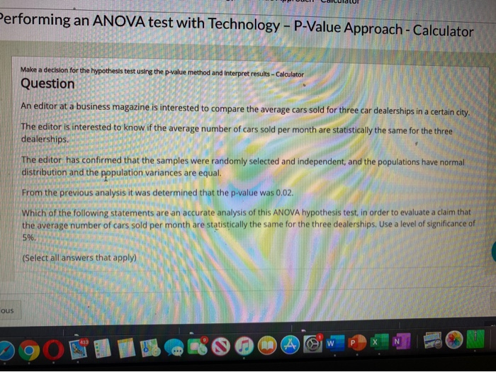 Solved Performing an ANOVA test with Technology - P-Value | Chegg.com