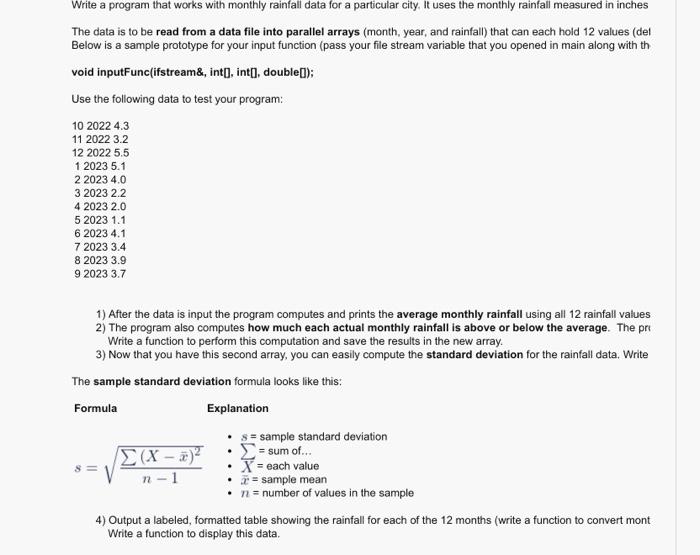 Solved Write a program that works with monthly rainfall data | Chegg.com