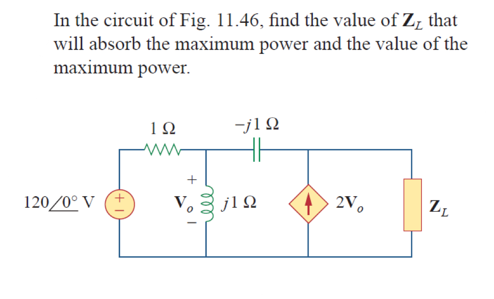 Solved In the circuit of Fig. 11.46, ﻿find the value of ZL | Chegg.com