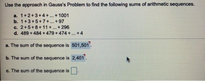 Solved Use the approach in Gauss's Problem to find the | Chegg.com