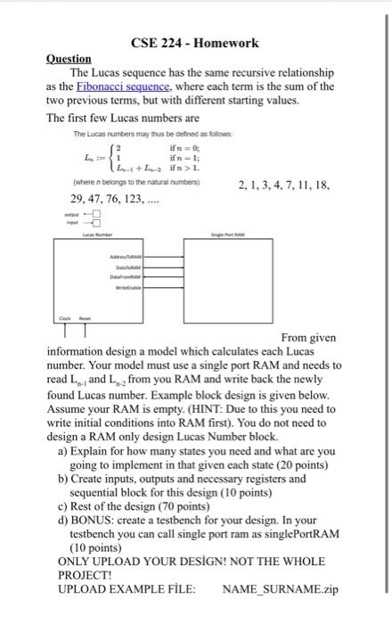 CSE 224 - Homework Question The Lucas sequence has | Chegg.com