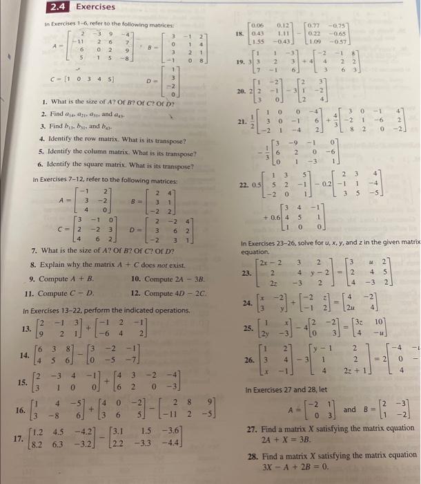 Solved In Exercises 1-6, refer to the following matrices: | Chegg.com