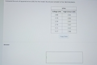 Solved Compute the sum of squared errors (SSE), ﻿for the | Chegg.com