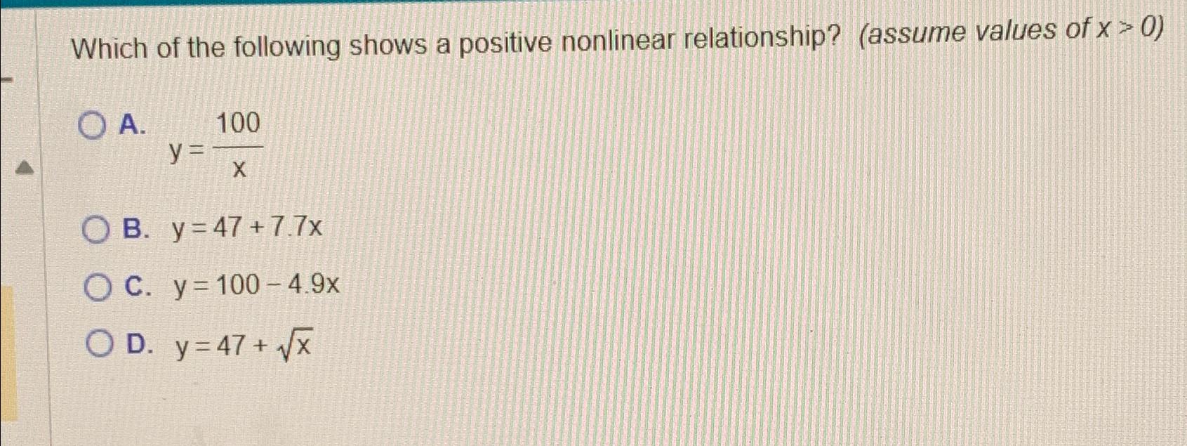 Solved Which of the following shows a positive nonlinear | Chegg.com