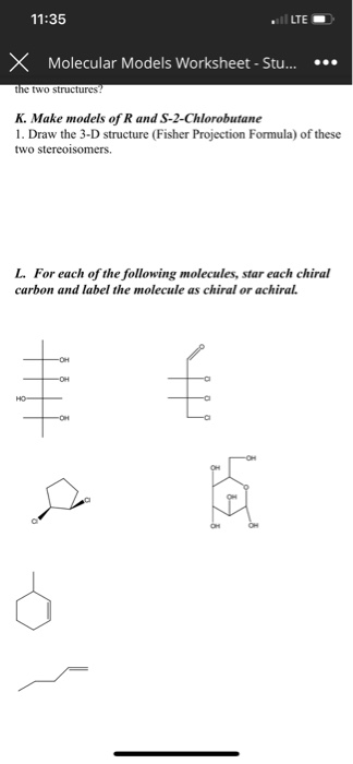 Solved 11:35 LTE X Molecular Models Worksheet - Stu... the | Chegg.com