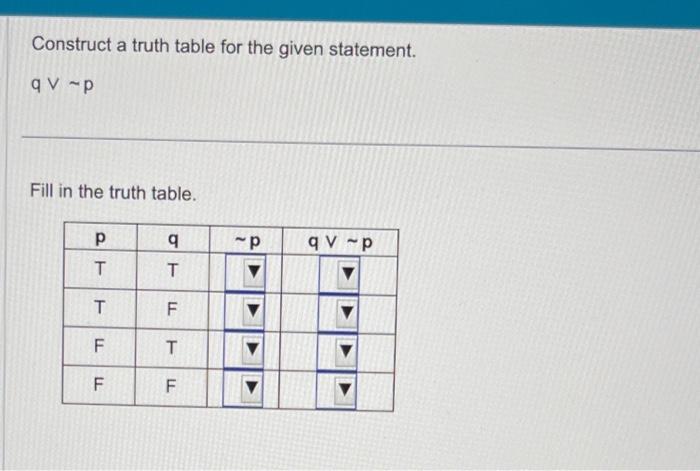 Solved Construct A Truth Table For The Given Statement Qv∼p