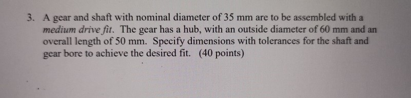 Solved 3. A gear and shaft with nominal diameter of 35 mm | Chegg.com
