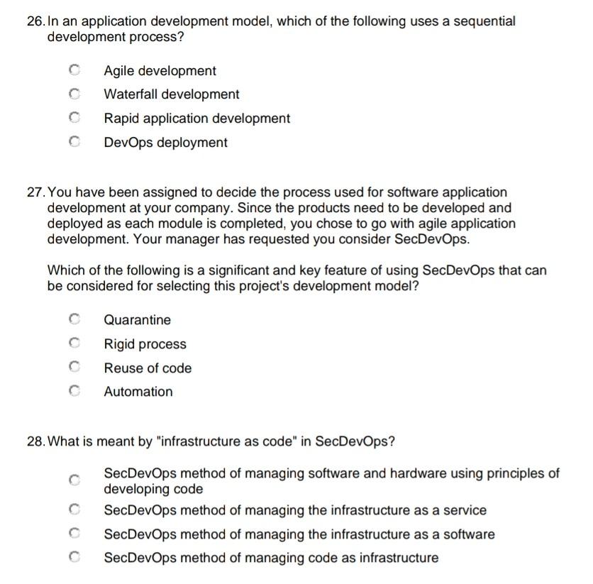 Solved 26. In an application development model, which of the | Chegg.com