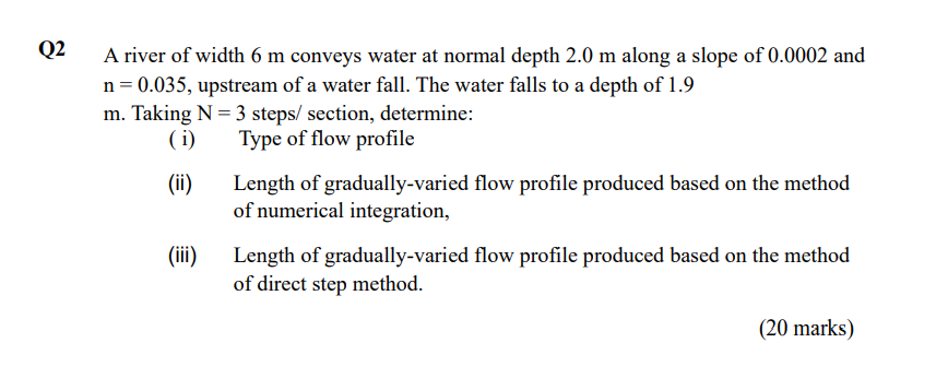 Solved A river of width 6 ﻿m conveys water at normal depth | Chegg.com
