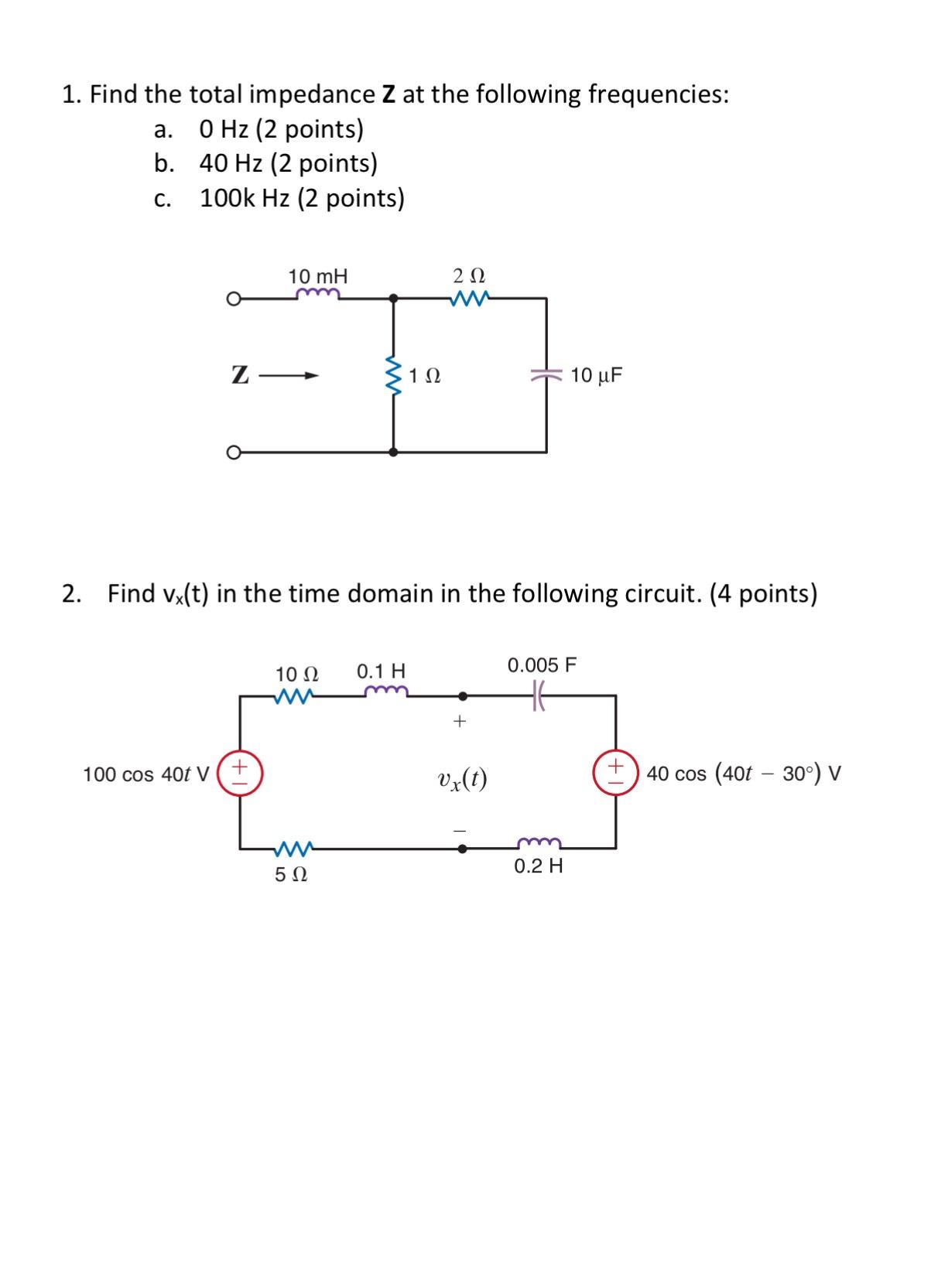 Solved Find the total impedance Z ﻿at the following | Chegg.com