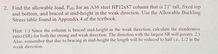 Allowable Buckling Stress AISC Allowable Compressive | Chegg.com