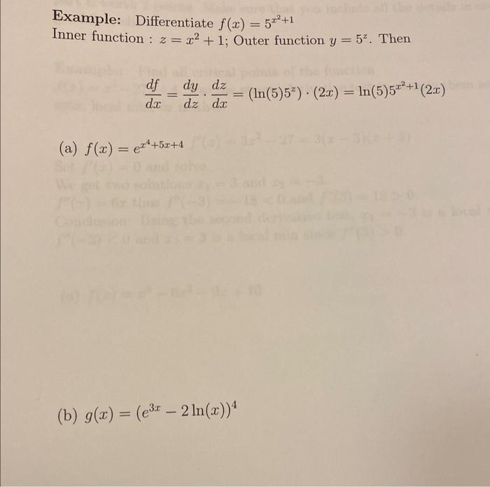 Solved Example: Differentiate f(x)=5x2+1 Inner function : | Chegg.com