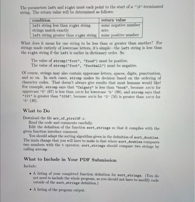 Solved Exercise F Processing Arrays Of Pointers In C Read