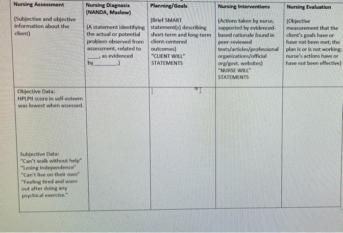 Solved Nursing Assessment (Subjective and objective | Chegg.com