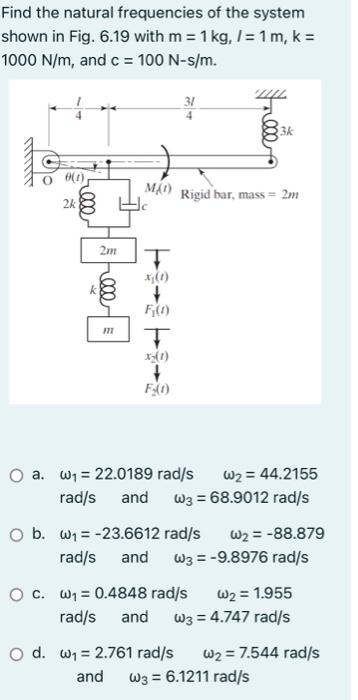 Solved Find the natural frequencies of the system shown in | Chegg.com