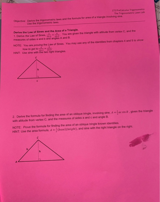 Solved 172 PreCalculus Trigonometry The Trigonometric Laws | Chegg.com