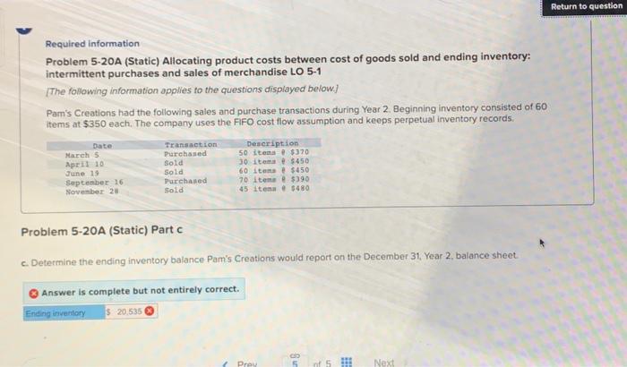 Solved Required information Problem 5.20A (Static) | Chegg.com