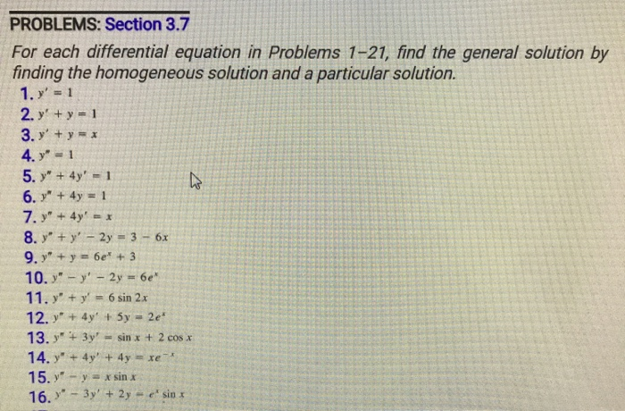 Solved PROBLEMS: Section 3.7 For each differential equation | Chegg.com