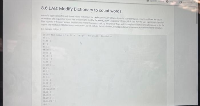 Solved 8.6 LAB: Modify Dictionary to count words Hat 1 सi | Chegg.com