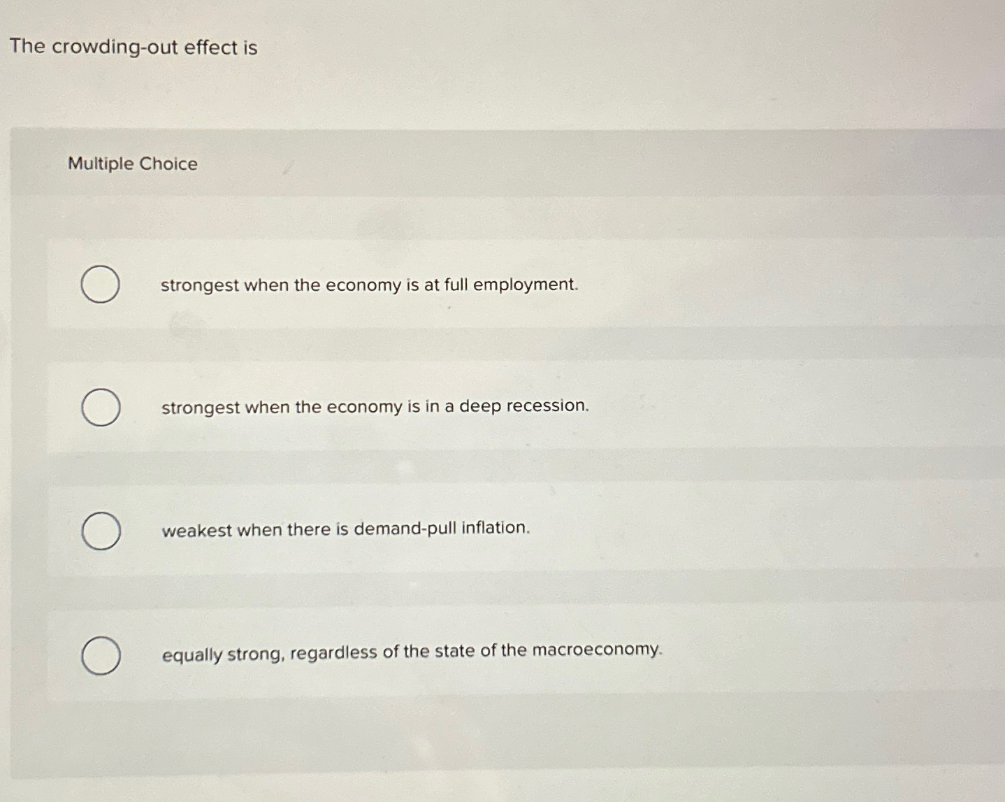 Solved The crowding-out effect isMultiple Choicestrongest | Chegg.com