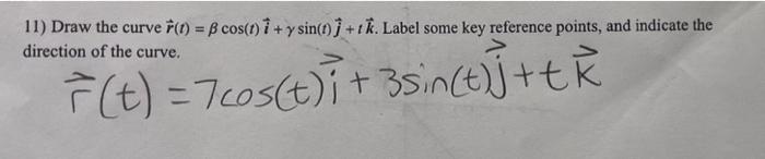 [Solved]: 11) Draw the curve r(t)=cos(t)i+sin(t)j+tk. Label