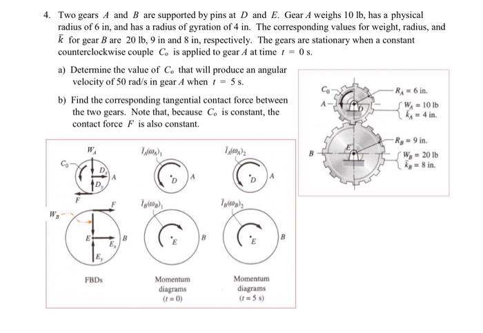 Solved Two gears A and B are supported by pins at D and E. | Chegg.com