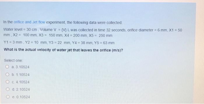 Solved In the orifice and Jet flow experiment, the following | Chegg.com