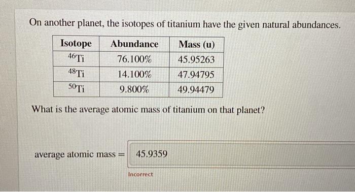 Solved On another planet, the isotopes of titanium have the | Chegg.com