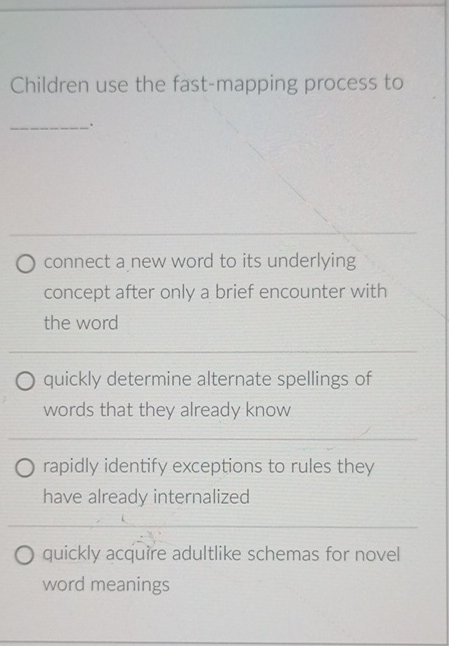 Solved Children use the fast-mapping process toconnect a new | Chegg.com