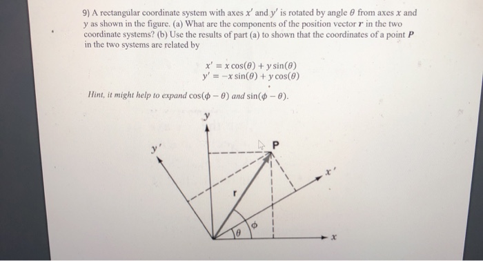 Solved 9) A rectangular coordinate system with axes x' and | Chegg.com