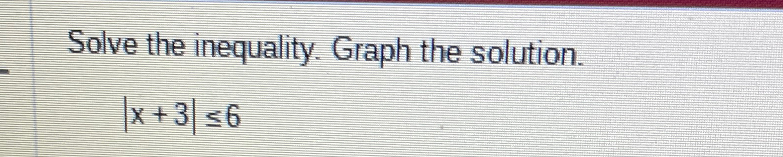 Solved Solve the inequality. Graph the solution.|x+3|≤6 | Chegg.com