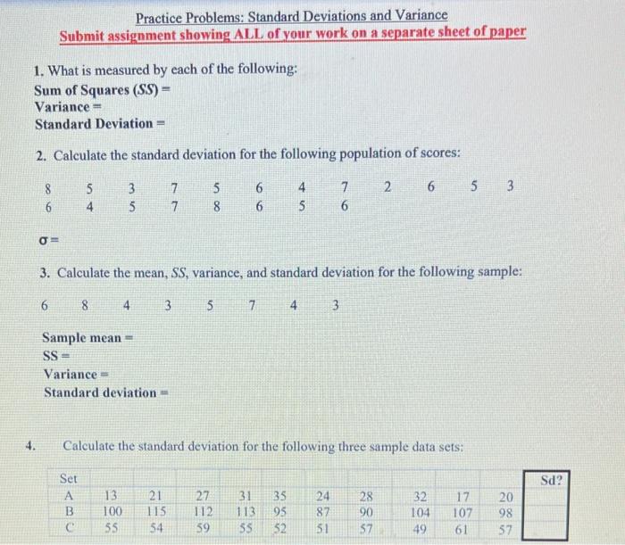 Solved Practice Problems: Standard Deviations and Variance | Chegg.com